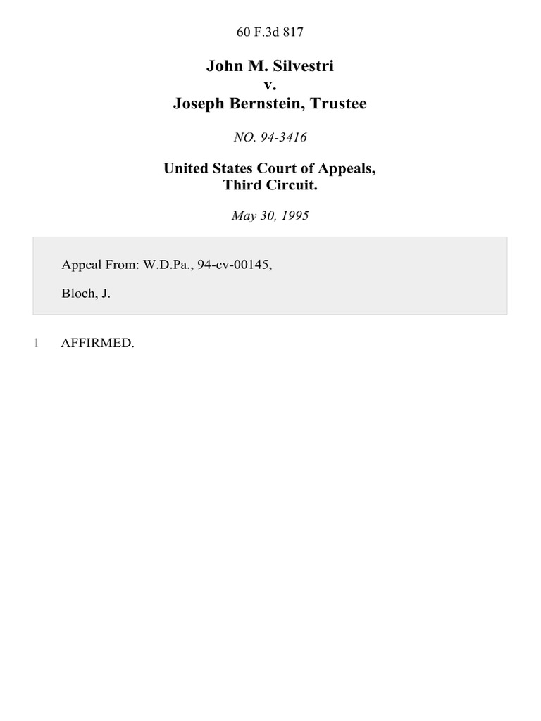 John M. Silvestri v. Joseph Bernstein, Trustee, 60 F.3d 817, 3rd Cir ...