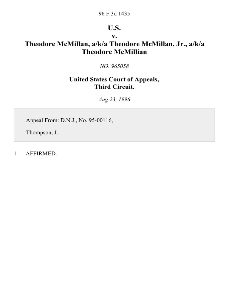 United States v. Theodore McMillan A/K/A Theodore McMillan JR., A/K/A ...