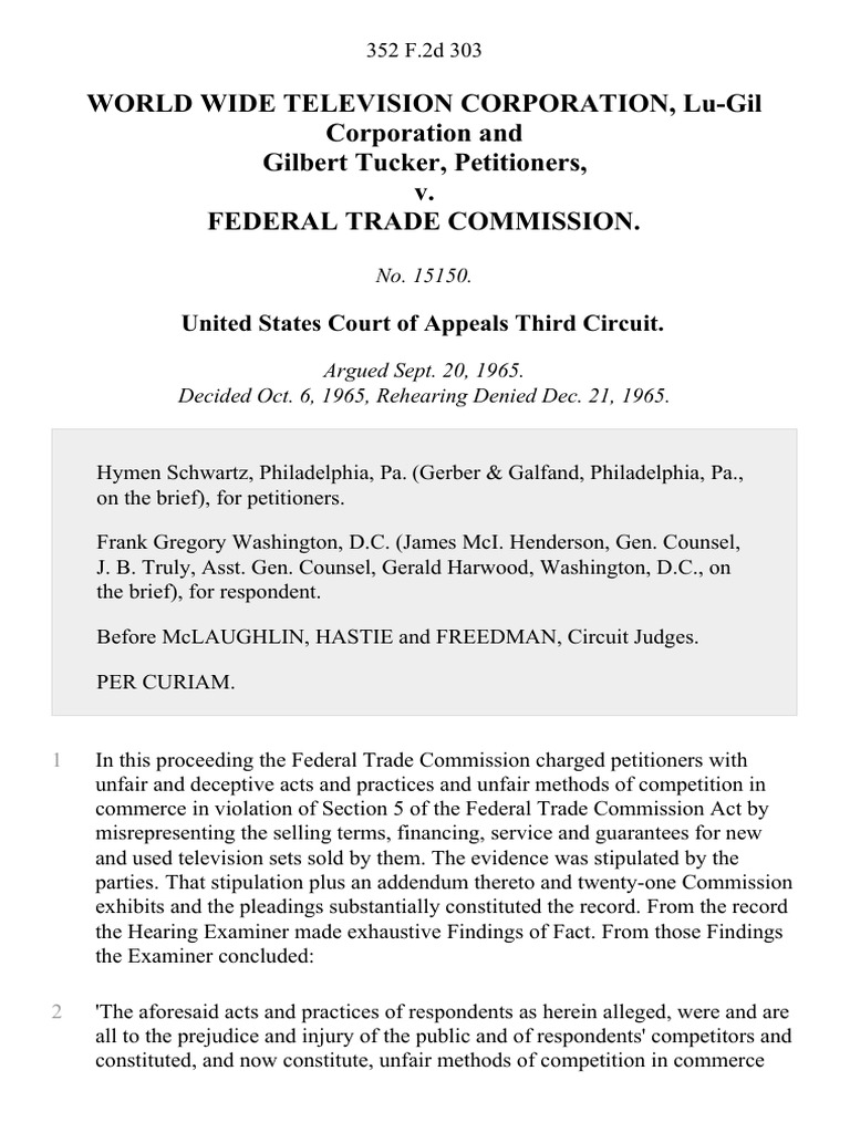 FTC vs. World Wide TV Corp. | PDF | Politics | Law