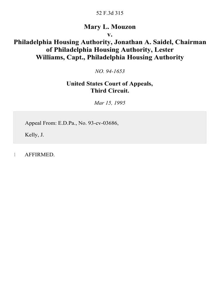 Mary L. Mouzon v. Philadelphia Housing Authority, Jonathan A. Saidel ...