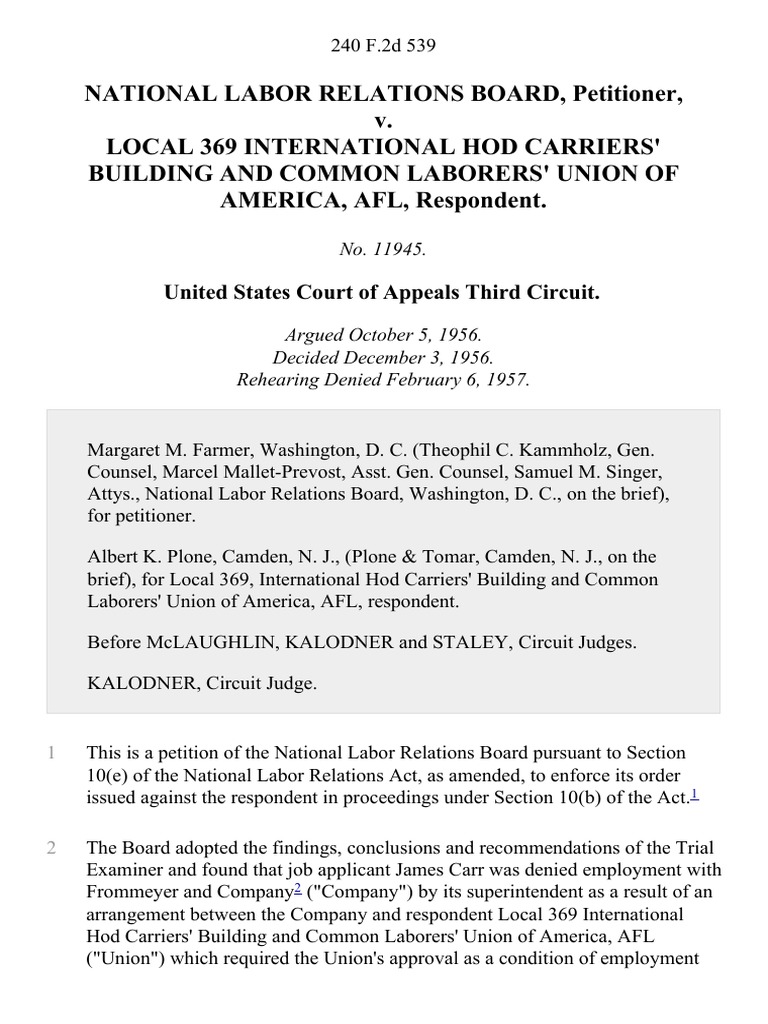 National Labor Relations Board, Petitioner, v. Local 369 International ...