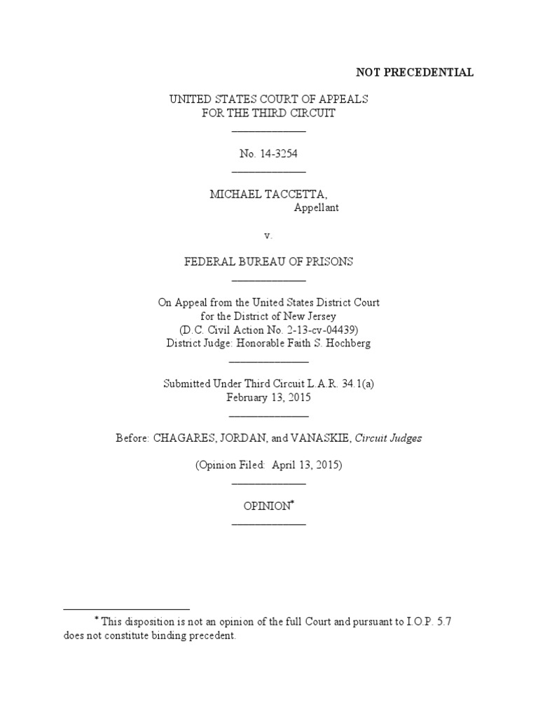 Michael Taccetta v. Federal Bureau of Prisons, 3rd Cir. (2015 ...