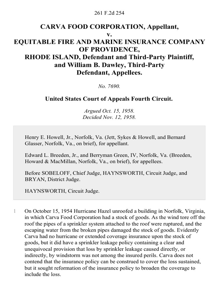 Carva Food Corp. v. Equitable Ins. Case | PDF | Fire Sprinkler System ...