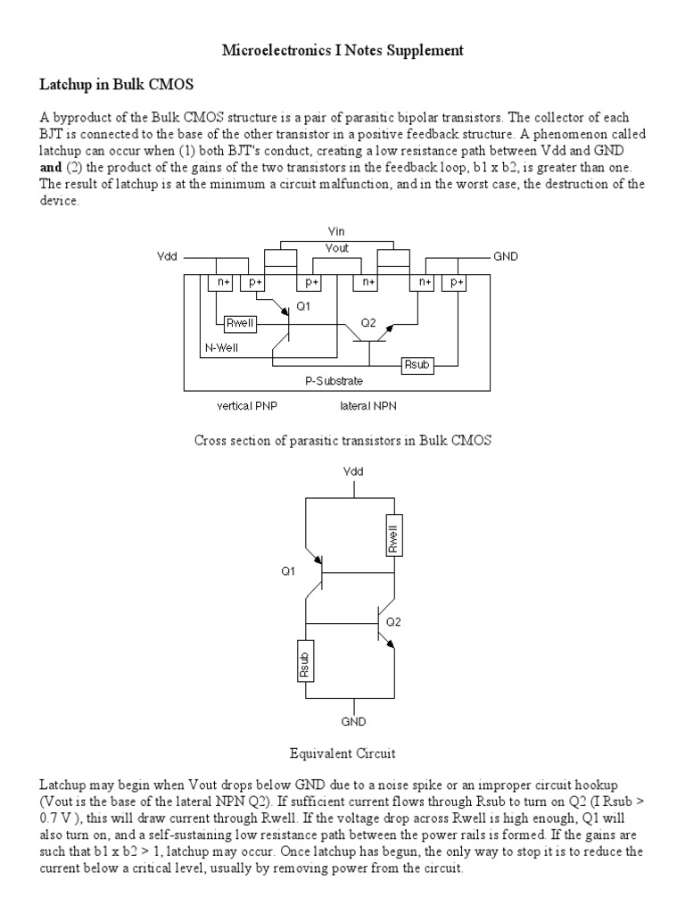 Microelectronics I Notes Supplement Latchup in Bulk CMOS | PDF