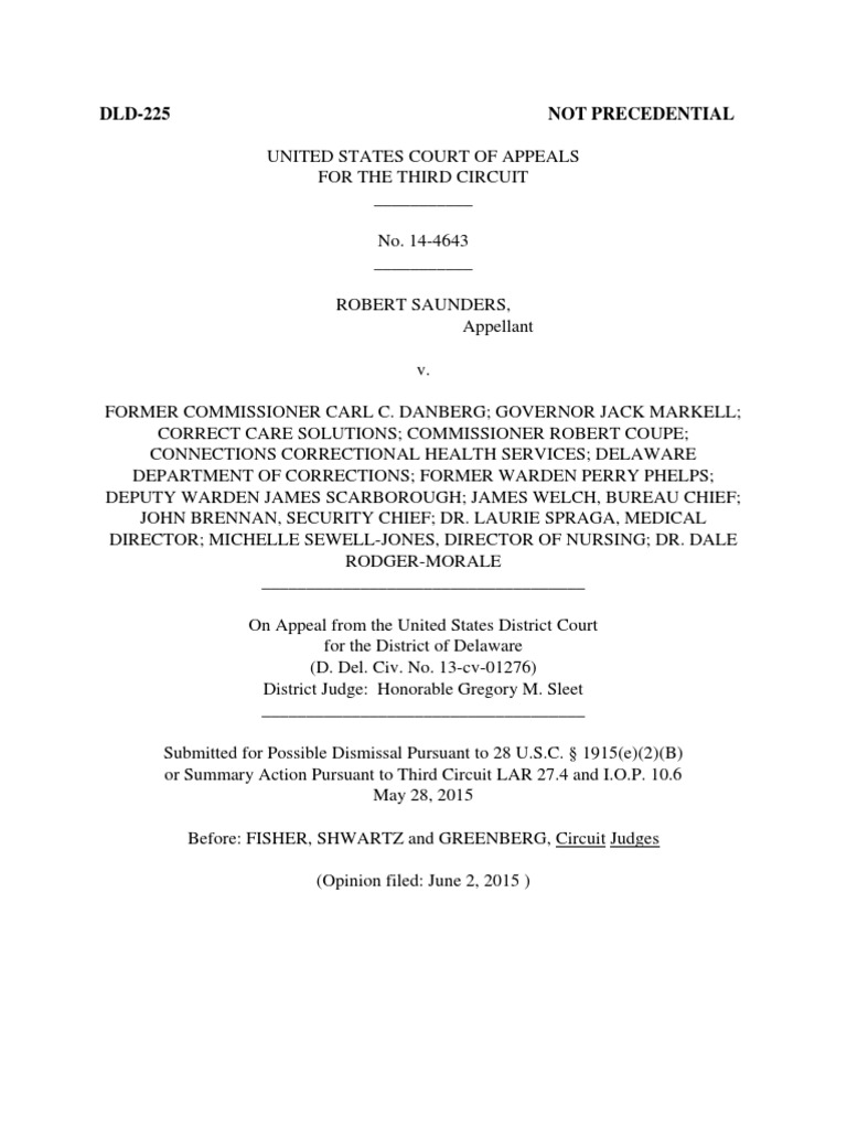 Robert Saunders v. Carl Danberg, 3rd Cir. (2015) | PDF | Solitary ...