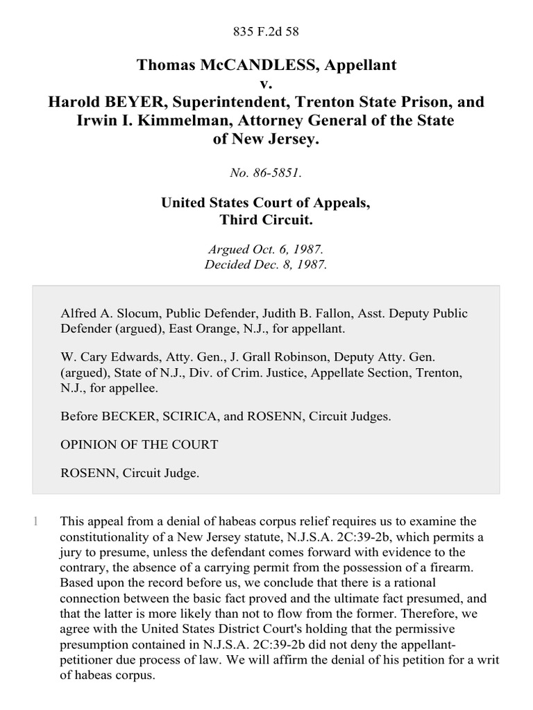 Thomas McCandless v. Harold Beyer, Superintendent, Trenton State Prison ...