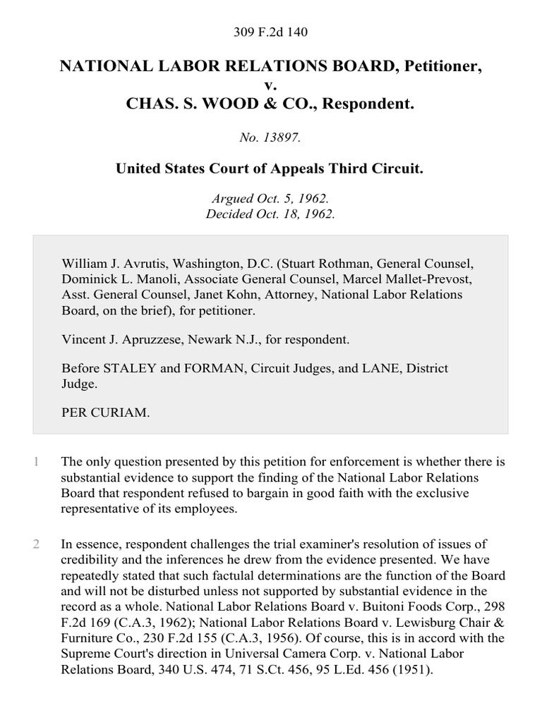 National Labor Relations Board v. Chas. S. Wood & Co., 309 F.2d 140 ...