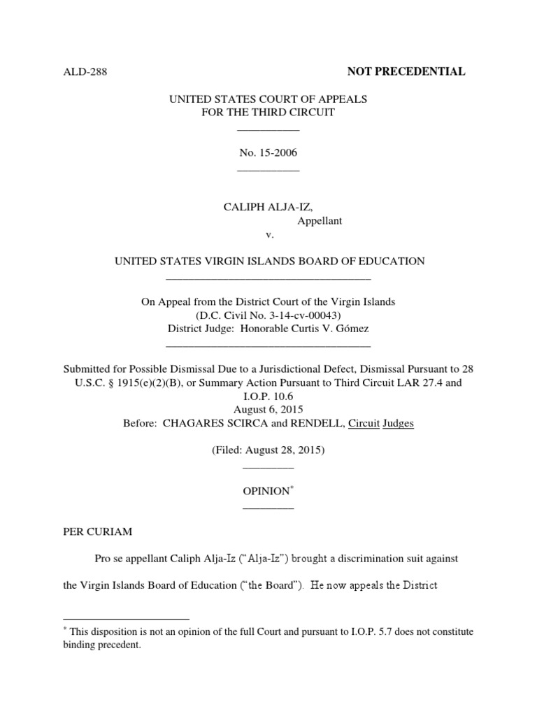 Not Precedential | PDF | Ashcroft V. Iqbal | Separation Of Powers