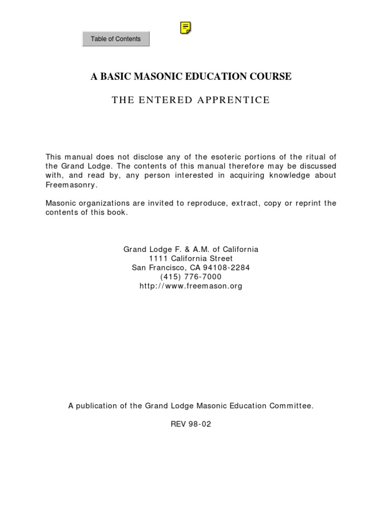 Grand Lodge Entered Apprentice Instruction | PDF | Freemasonry ...