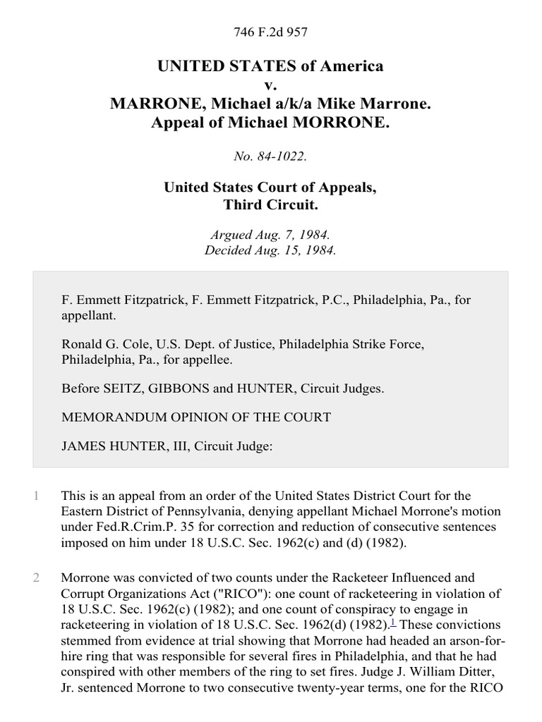 United States v. Marrone, Michael A/K/A Mike Marrone. Appeal of Michael ...