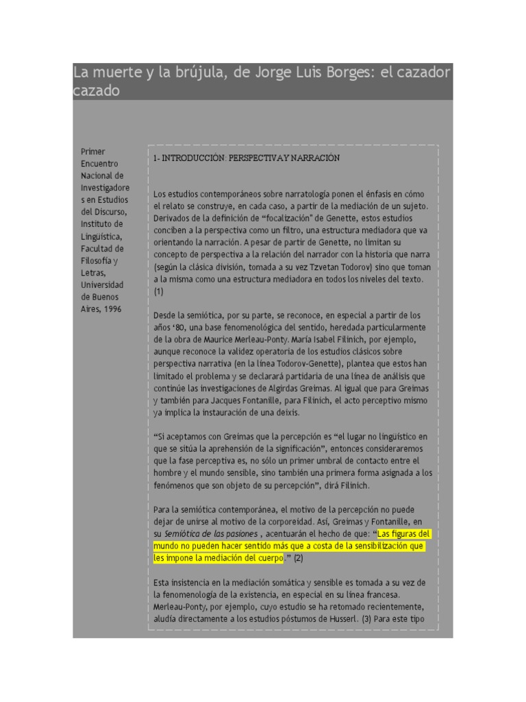 La Muerte y La Brújula, de Jorge Luis Borges El Cazador Cazado | PDF ...