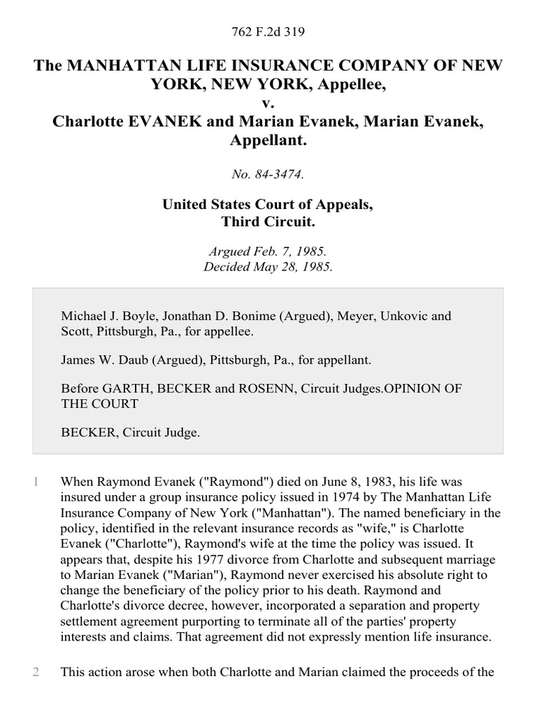 The Manhattan Life Insurance Company of New York, New York v. Charlotte ...