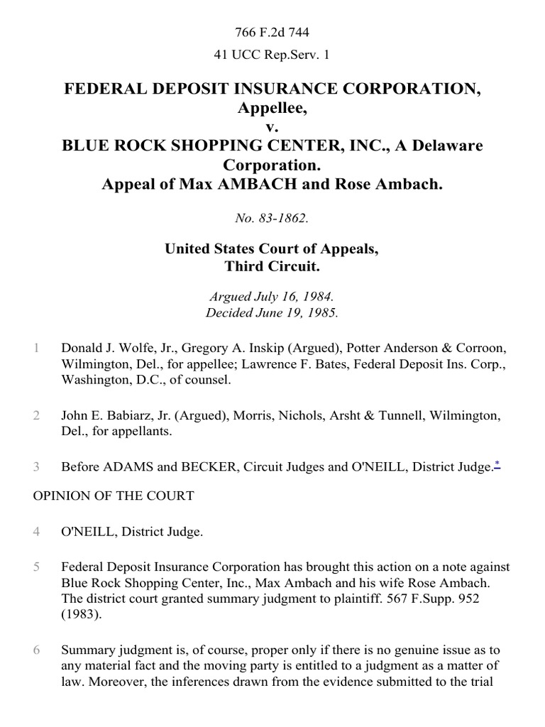 Federal Deposit Insurance Corporation, Appellee, v. Blue Rock Shopping ...