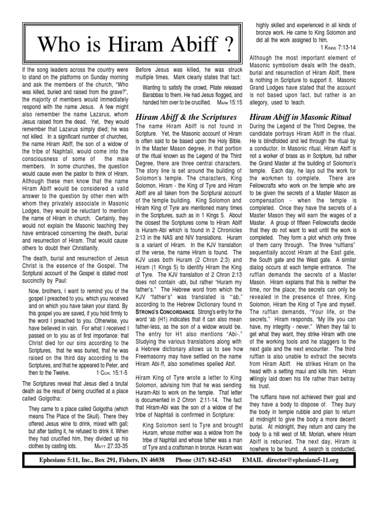 Masonic - Who Is Hiram Abiff | PDF | Freemasonry | Masonic Lodge