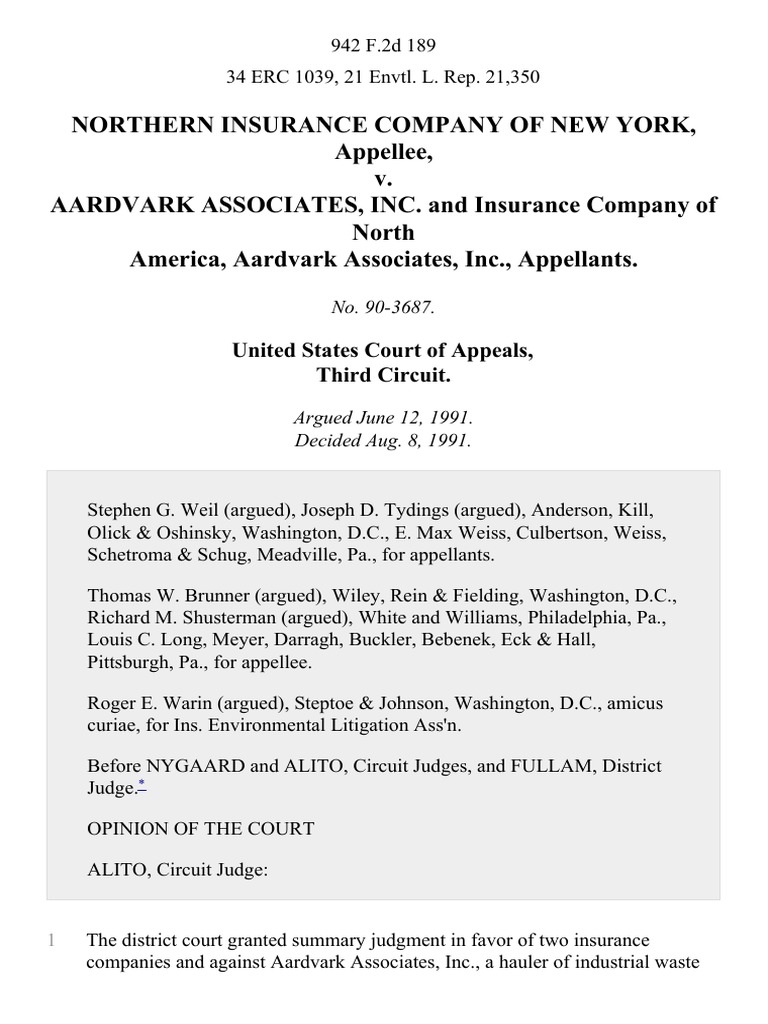Northern Insurance Company of New York v. Aardvark Associates, Inc. and ...