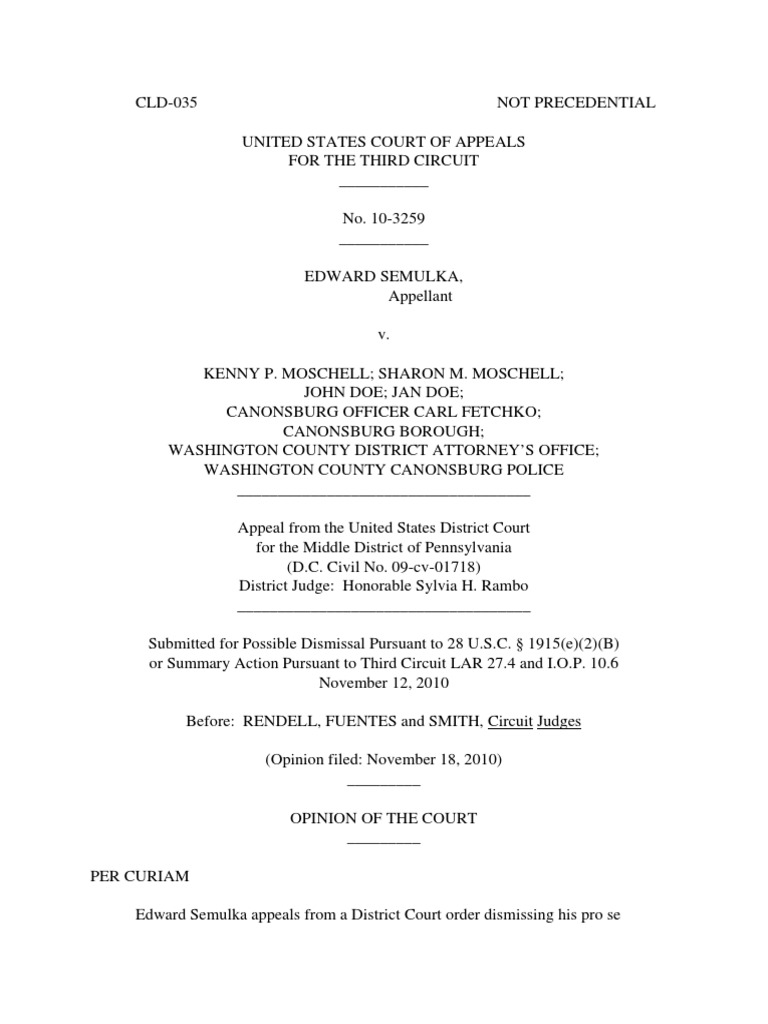 Edward Semulka v. Kenny Moschell, 3rd Cir. (2010) | PDF | Complaint ...
