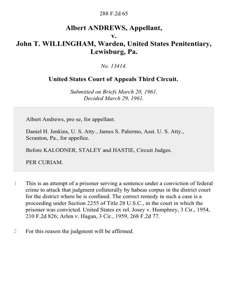 Albert Andrews v. John T. Willingham, Warden, United States ...