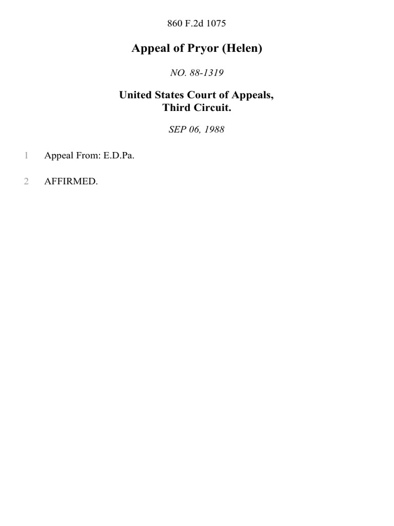 Appeal of Pryor (Helen), 860 F.2d 1075, 3rd Cir. (1988) | PDF