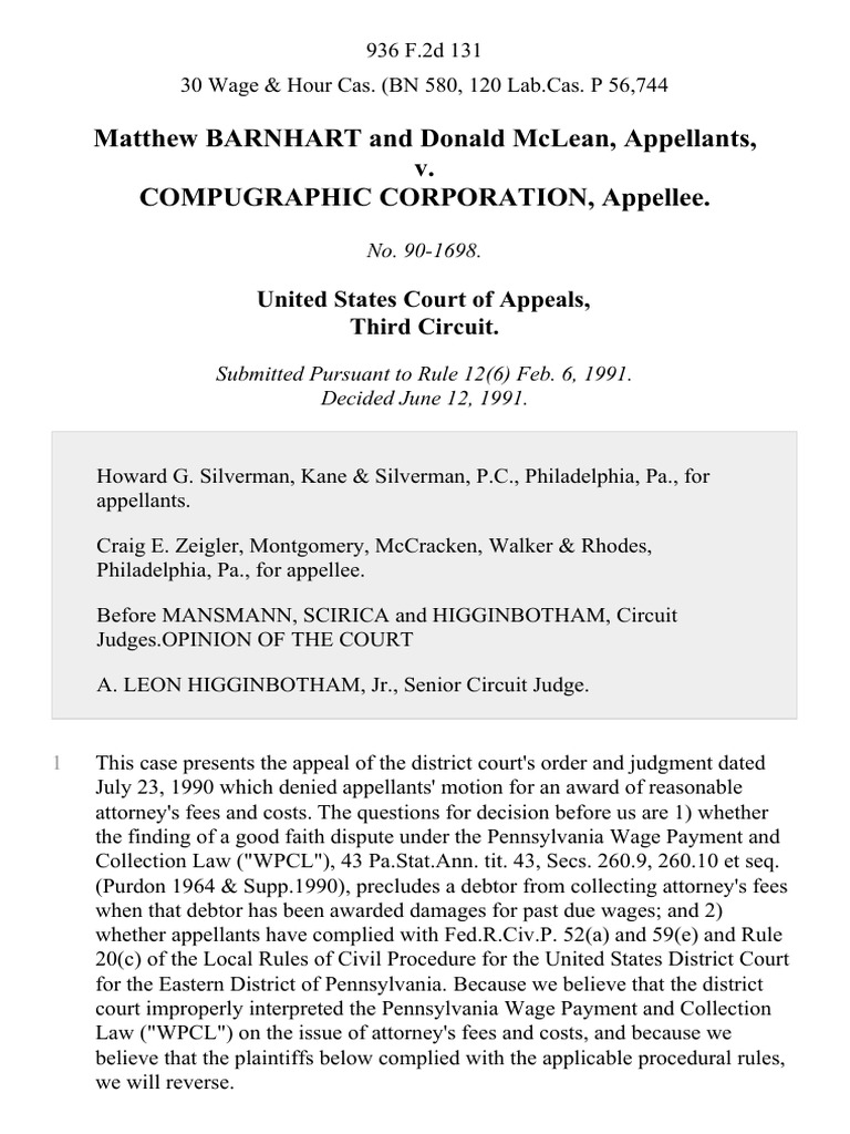 Matthew Barnhart and Donald McLean v. Compugraphic Corporation, 936 F ...