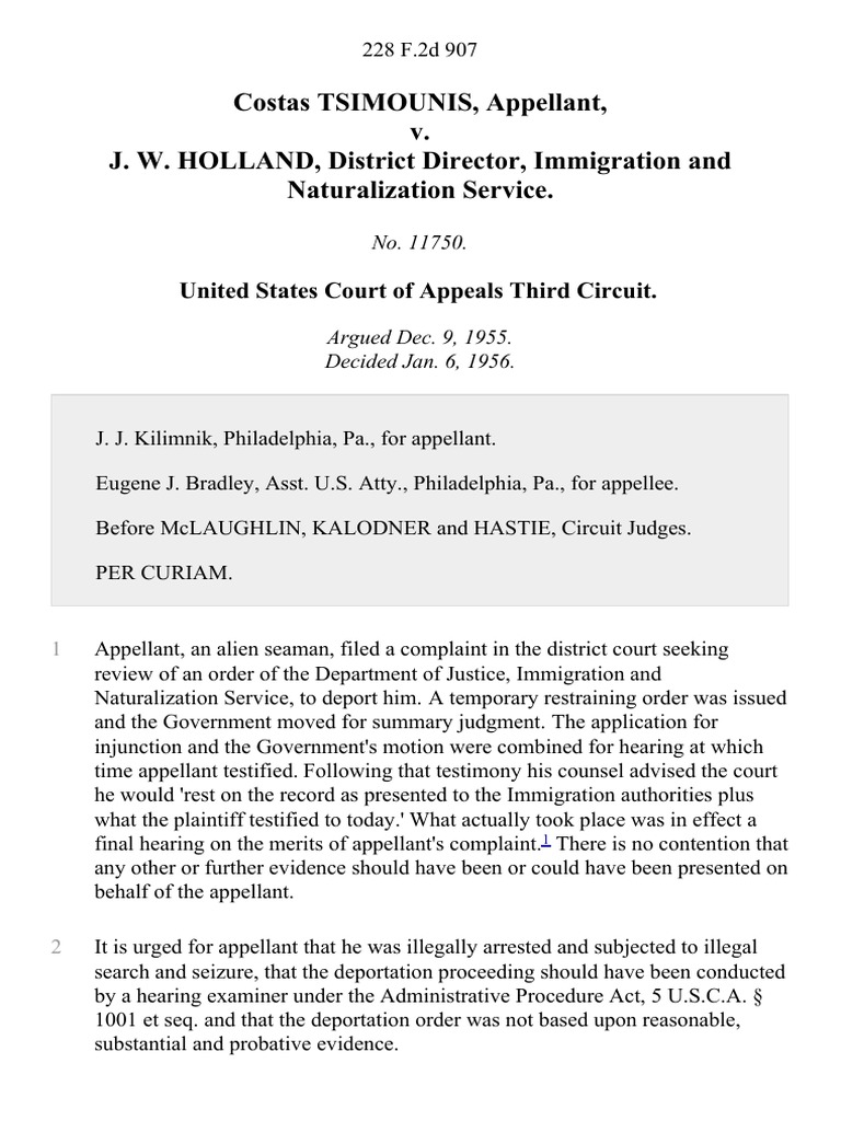 Costas Tsimounis v. J. W. Holland, District Director, Immigration and Naturalization Service ...
