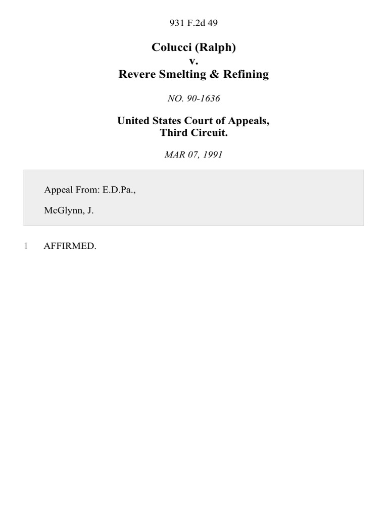 Colucci (Ralph) v. Revere Smelting & Refining, 931 F.2d 49, 3rd Cir ...