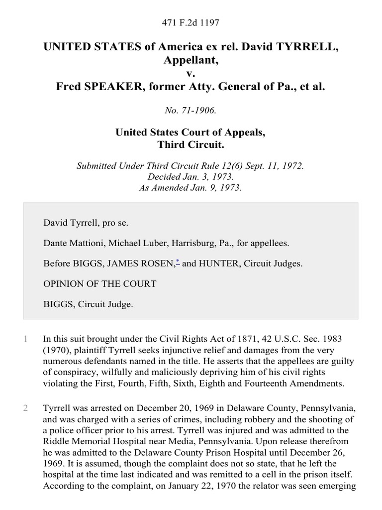 United States of America Ex Rel. David Tyrrell v. Fred Speaker, Former ...