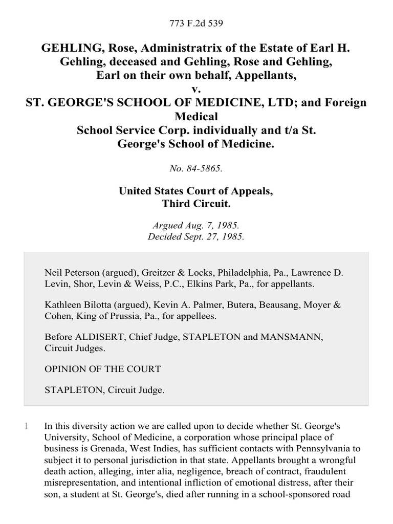 Gehling v. St. George's Med. Jurisdiction Case | PDF | Minimum Contacts ...