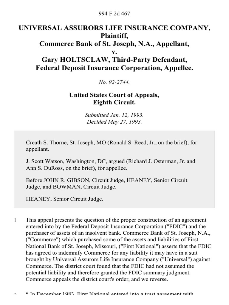 Universal Assurors Life Insurance Company, Commerce Bank of St. Joseph ...