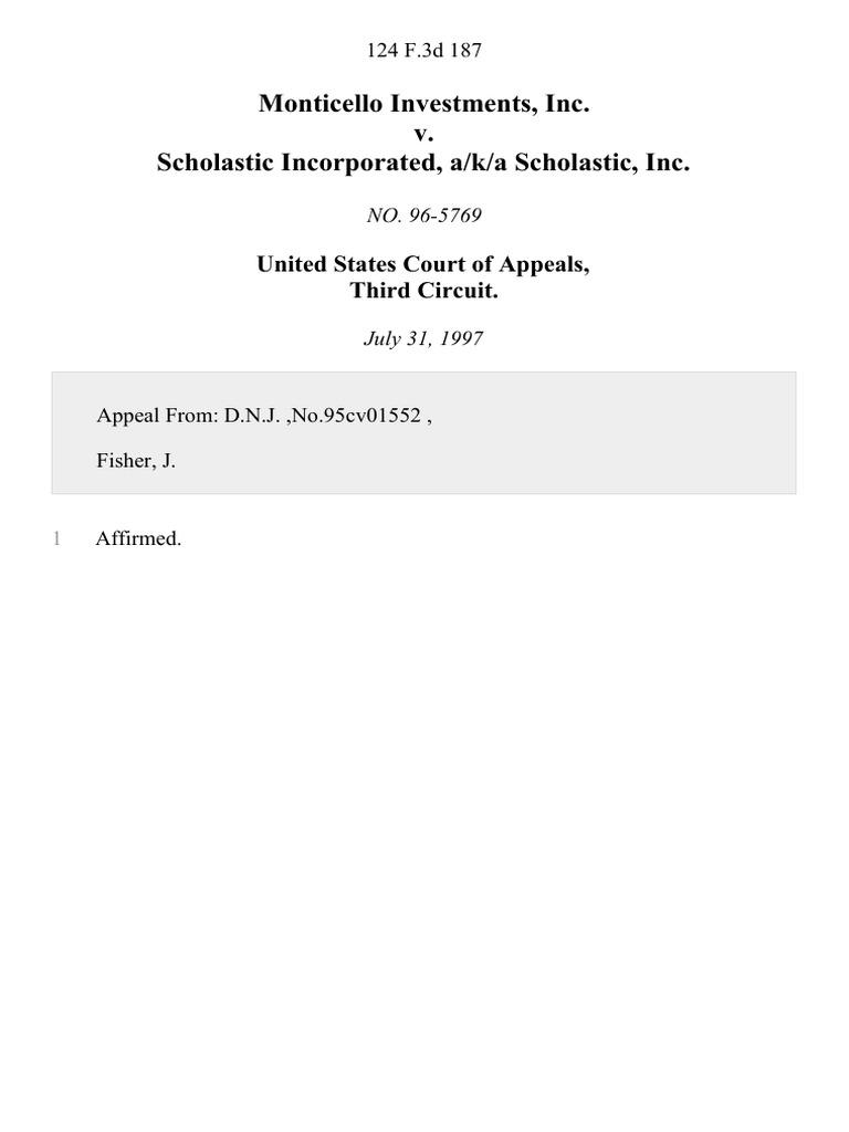Legal Appeal Outcome: Monticello v. Scholastic | PDF | Law