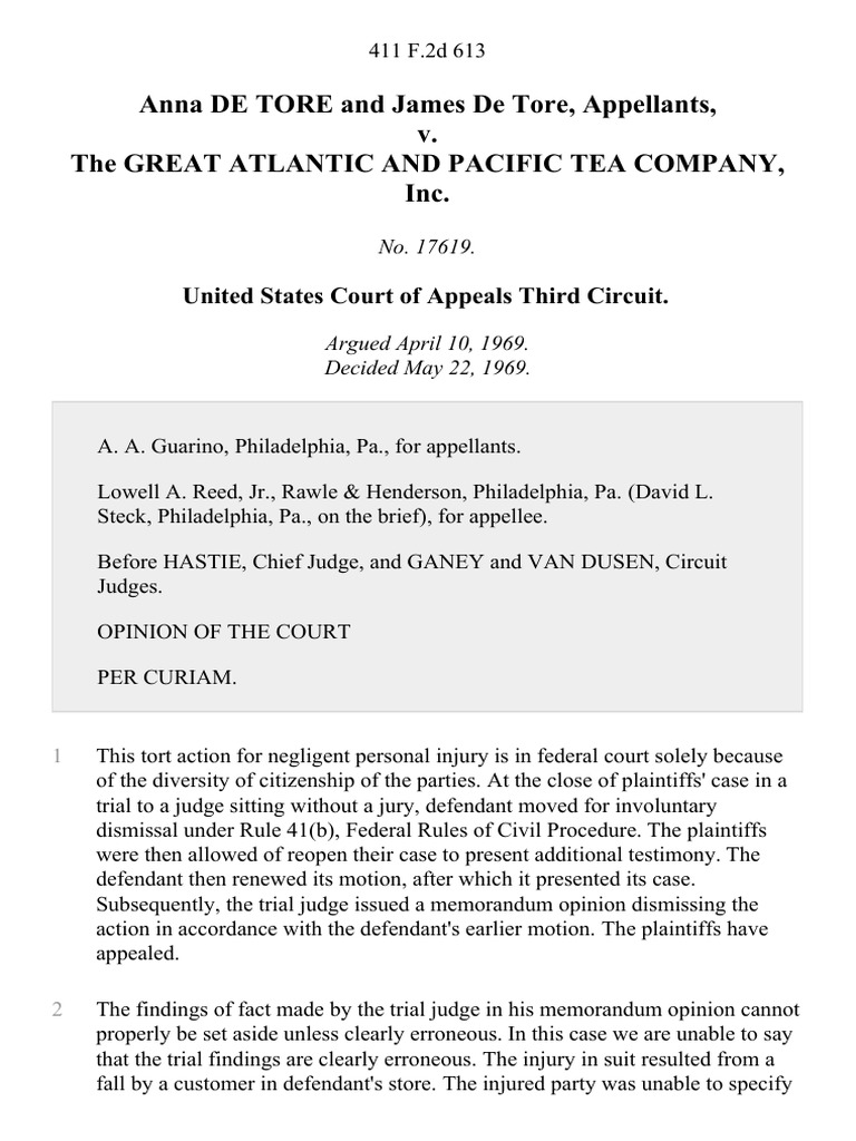 Negligence Case: De Tore v. A&P Tea Co. | PDF | Politics