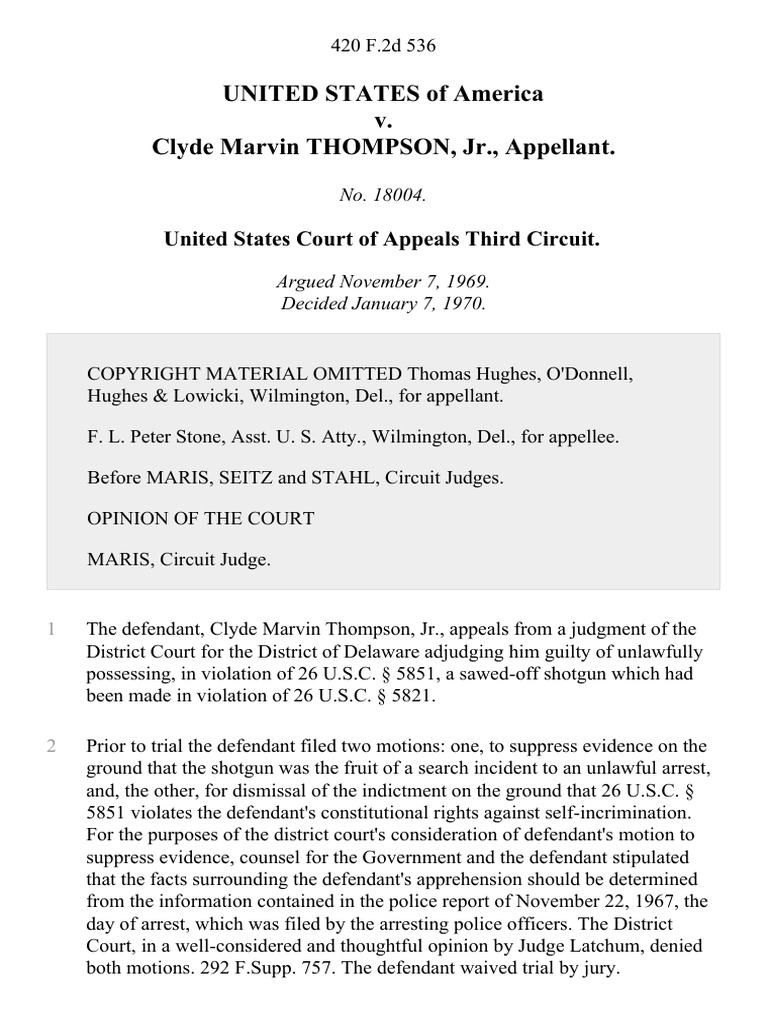 United States v. Clyde Marvin Thompson, JR., 420 F.2d 536, 3rd Cir ...