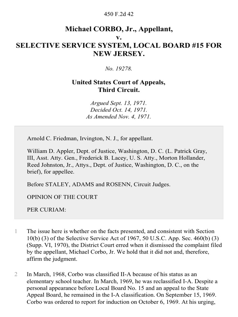 Michael Corbo, Jr. v. Selective Service System, Local Board 15 For New ...