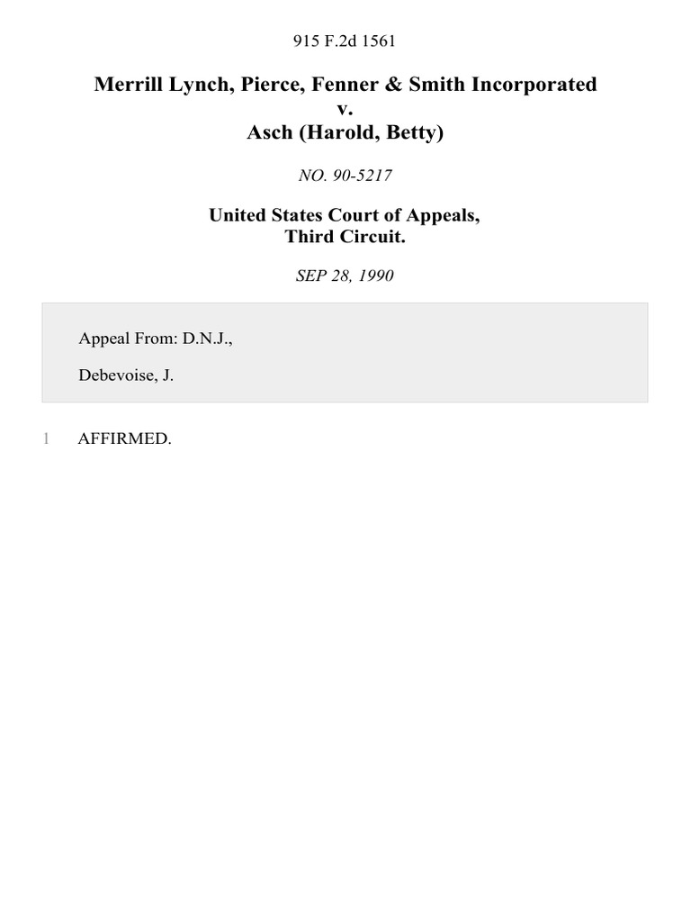 Merrill Lynch, Pierce, Fenner & Smith Incorporated v. Asch (Harold, Betty), 915 F.2d 1561, 3rd ...