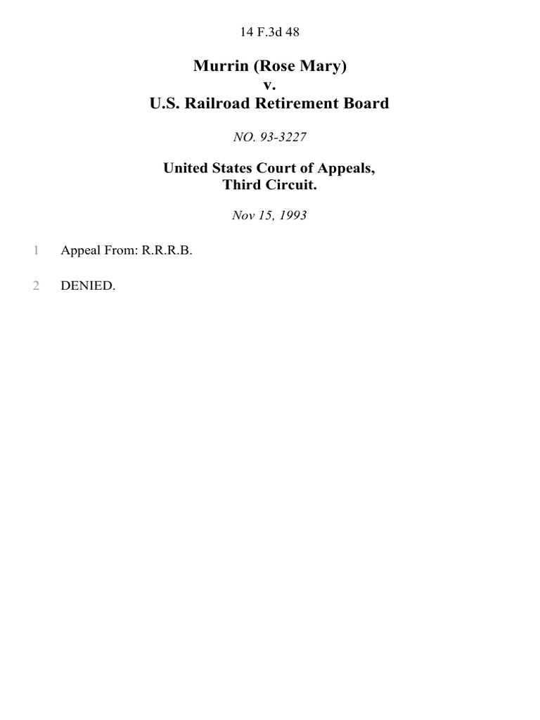 Murrin (Rose Mary) v. U.S. Railroad Retirement Board, 14 F.3d 48, 3rd ...