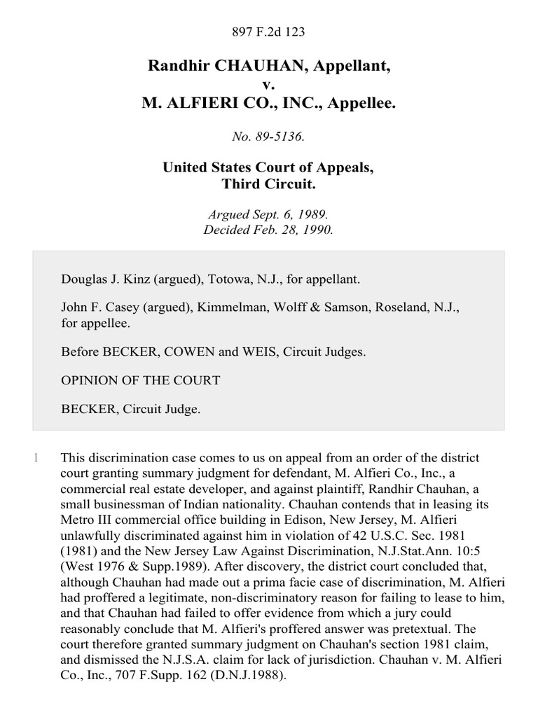 Randhir Chauhan v. M. Alfieri Co., Inc., 897 F.2d 123, 3rd Cir. (1990 ...