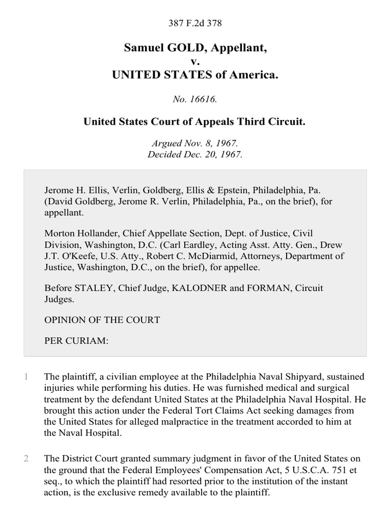 Samuel Gold v. United States, 387 F.2d 378, 3rd Cir. (1967) | PDF