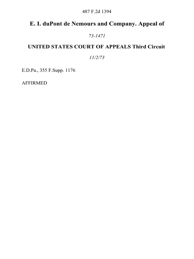 E. I. Dupont de Nemours and Company. Appeal Of, 487 F.2d 1394, 3rd Cir ...