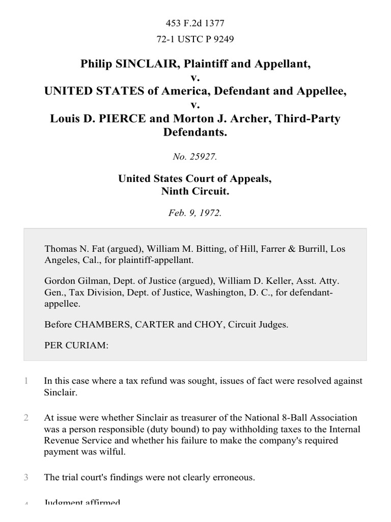 Philip Sinclair, and v. United States of America, and v. Louis D ...