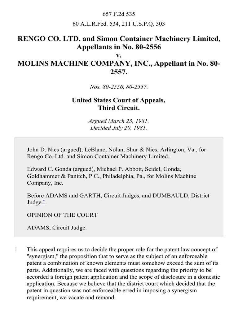 Rengo Co. Ltd. and Simon Container MacHinery Limited, in No. 80-2556 v ...