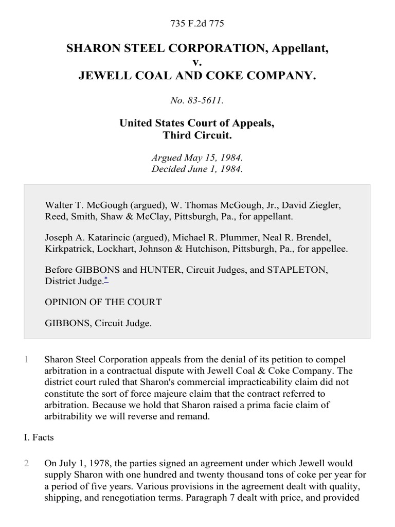 Sharon Steel Corporation v. Jewell Coal and Coke Company, 735 F.2d 775 ...