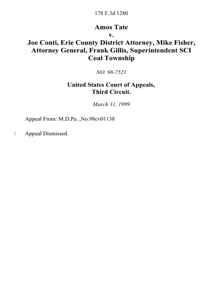 Amos Tate v. Joe Conti, Erie County District Attorney, Mike Fisher ...