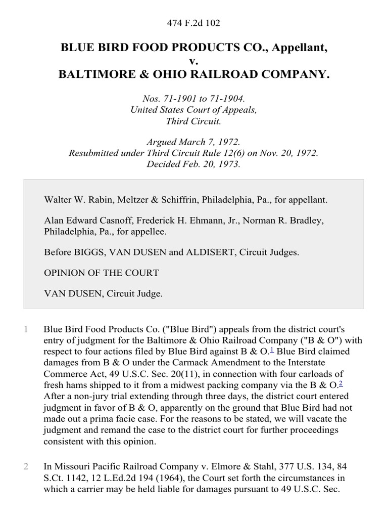Blue Bird Food Products Co. v. Baltimore & Ohio Railroad Company, 474 F ...