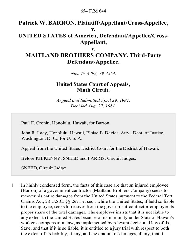 Patrick W. Barron, Plaintiff/appellant/cross-Appellee v. United States ...