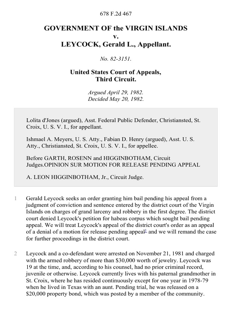 Government of The Virgin Islands v. Leycock, Gerald L., 678 F.2d 467 ...