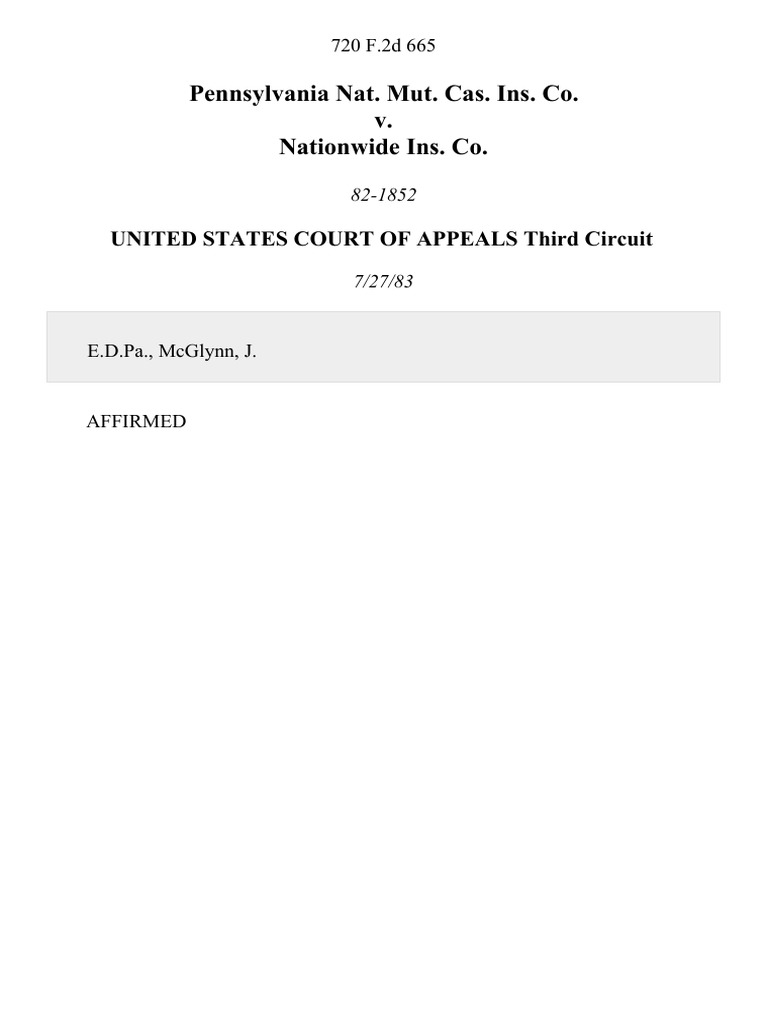 Pennsylvania Nat. Mut. Cas. Ins. Co. v. Nationwide Ins. Co, 720 F.2d ...