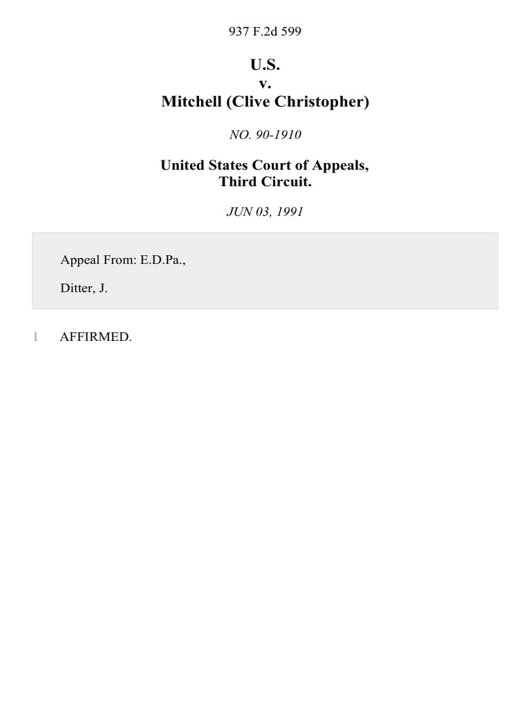 United States v. Mitchell (Clive Christopher), 937 F.2d 599, 3rd Cir ...