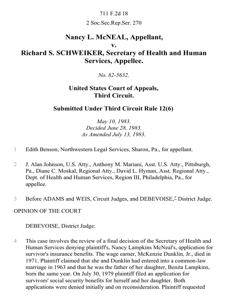 Nancy L. McNeal v. Richard S. Schweiker, Secretary of Health and Human ...