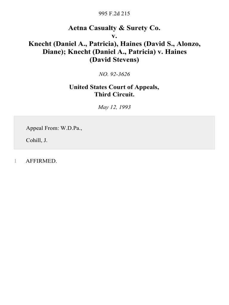 Aetna Casualty & Surety Co. v. Knecht (Daniel A., Patricia), Haines ...