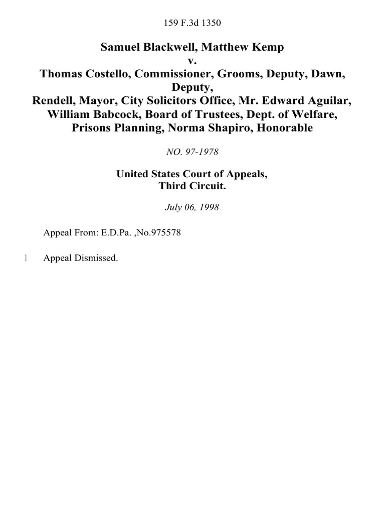 Appeal Dismissed: Blackwell v. Costello | PDF