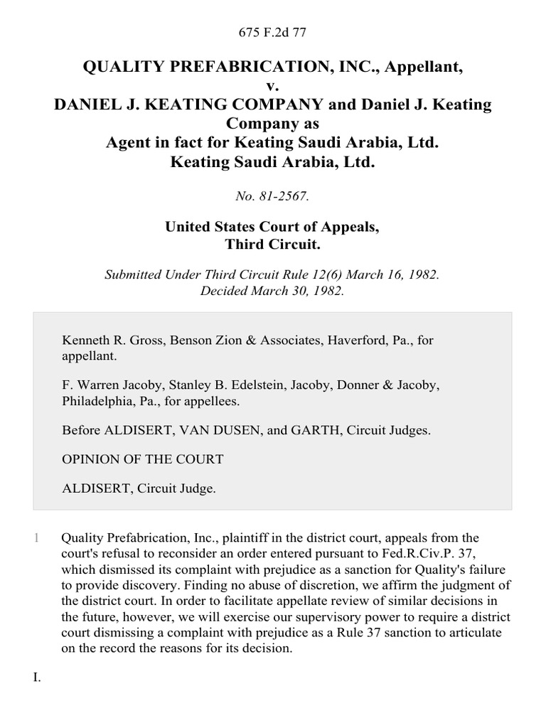 Quality Prefabrication, Inc. v. Daniel J. Keating Company and Daniel J. Keating Company As Agent ...